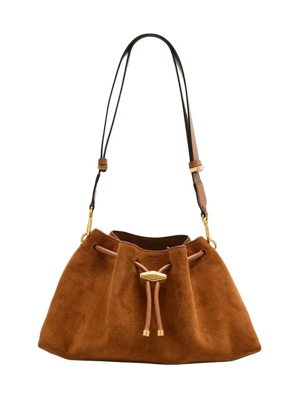 JIMMY CHOO Suede Shoulder Bag - Tan/gold