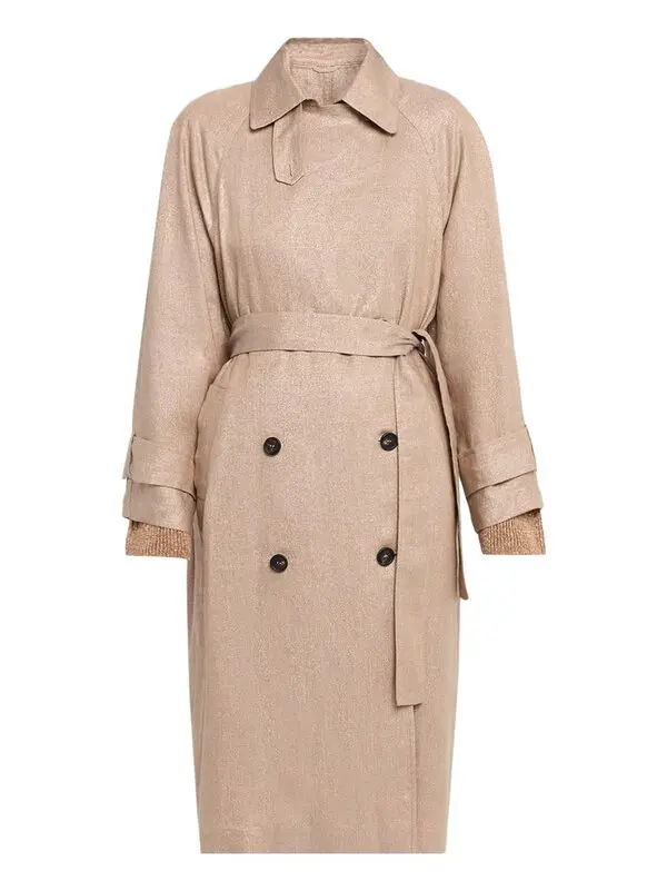 Brunello Cucinelli Metallic Linen Trench Coat With Belt - Rose