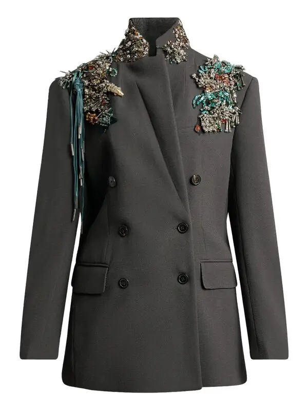 Dries Van Noten Embellished Double-breasted Blazer - Gray