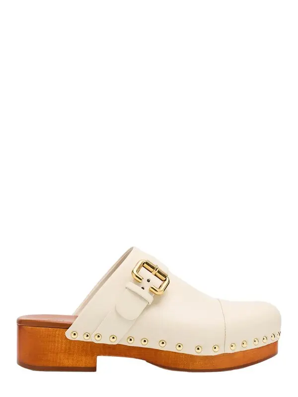 Chloé Calf Leather Buckle Clogs - Eggshell Clear