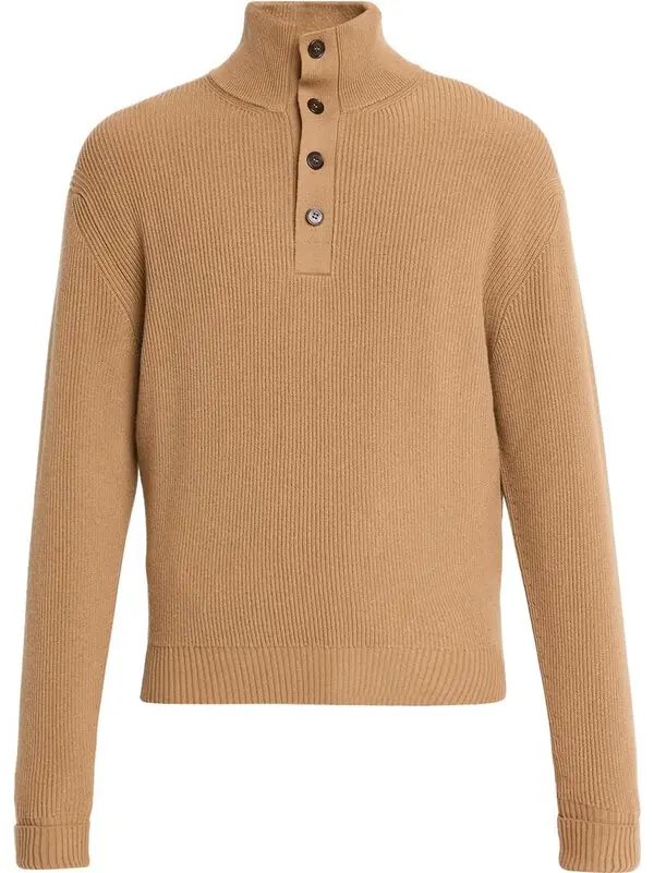 Dunhill Cashmere Ribbed Button Sweater - Natural Ca