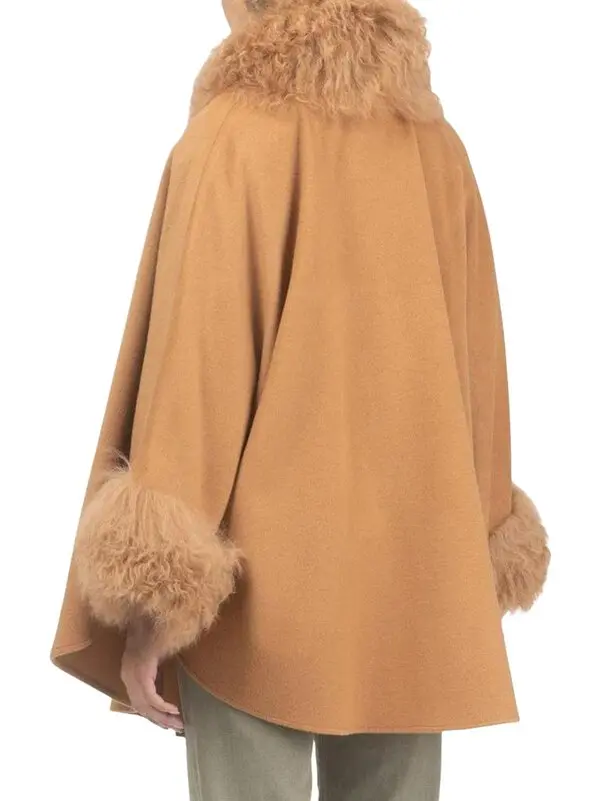 Gorski Cashmere And Wool Blend Cape With Shearling Trim - Camel