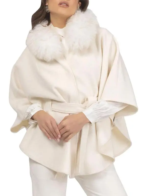 Gorski Wool Belted Cape With Lamb Collar - Ivory