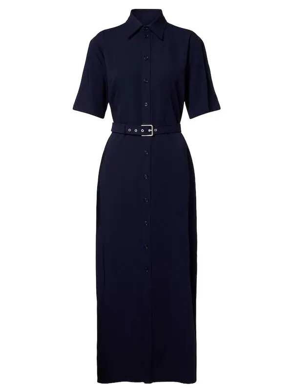 Ralph Lauren Belted Wool Midi Dress - Blue