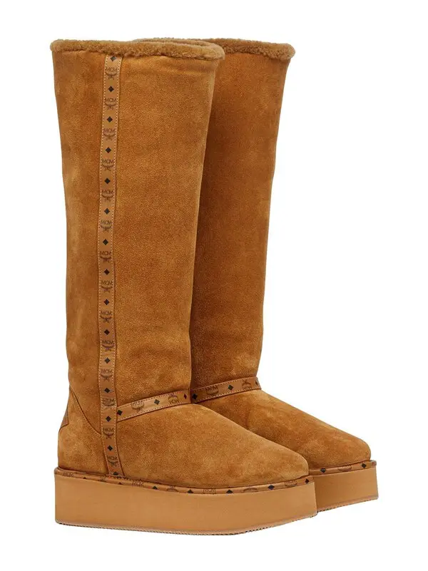 Mcm Knee-high Suede Boots - Cognac