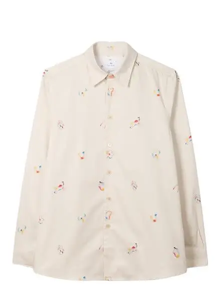 Paul Smith Ecru Cotton 'lucky Charm' Print Shirt - White