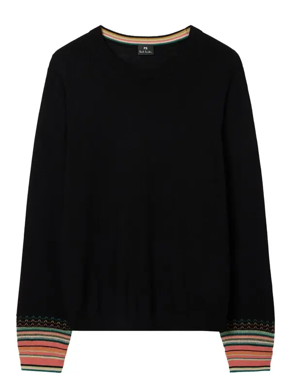 Paul Smith Merino Wool Stripe Cuff Sweater - Black