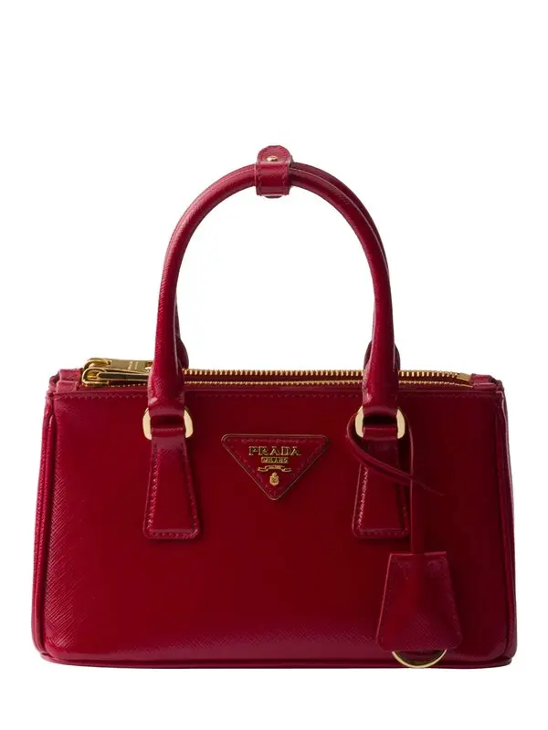Prada Mini Patent Saffiano Leather Galleria Top-handle Bag - Red