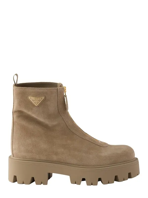 Prada Suede Triangle Ankle Boots - Neutral