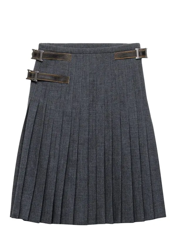 Prada Wool Hopsack Pleated Midi Skirt - Grey