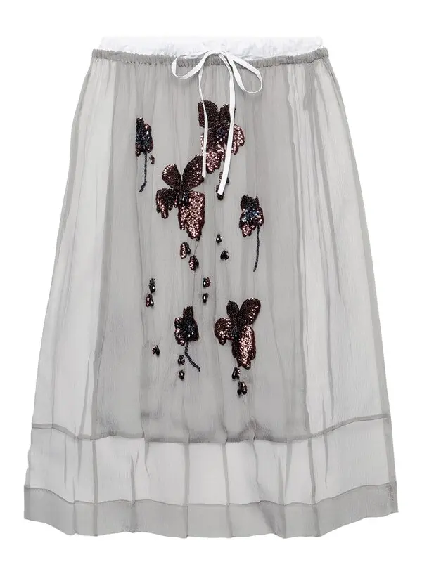 Prada Silk Embroidered Chiffon Midi-skirt - Grey