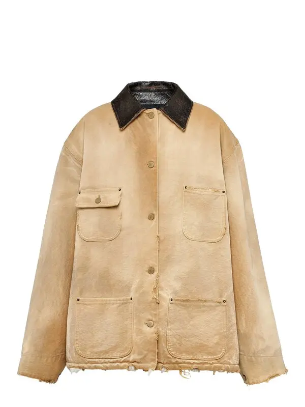 Prada Cotton Canvas Distressed Jacket - Neutral
