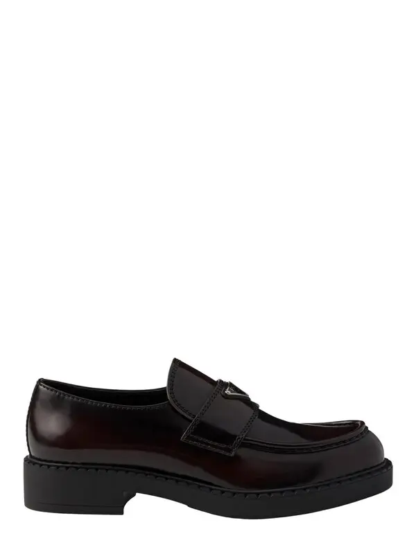 Prada Leather Brushed Triangle Loafers - Brown