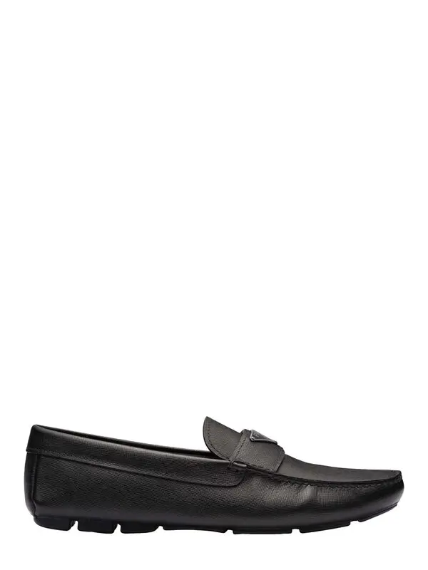 Prada Saffiano Leather Driving Loafers - Black