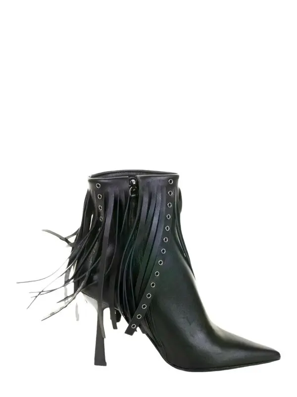 CHANTAL 90mm Fringed Leather Ankle Boots - Black