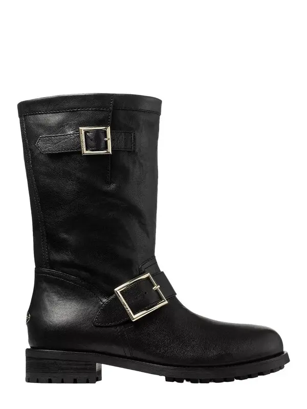 JIMMY CHOO Biker Mid Buckled Boots - Black