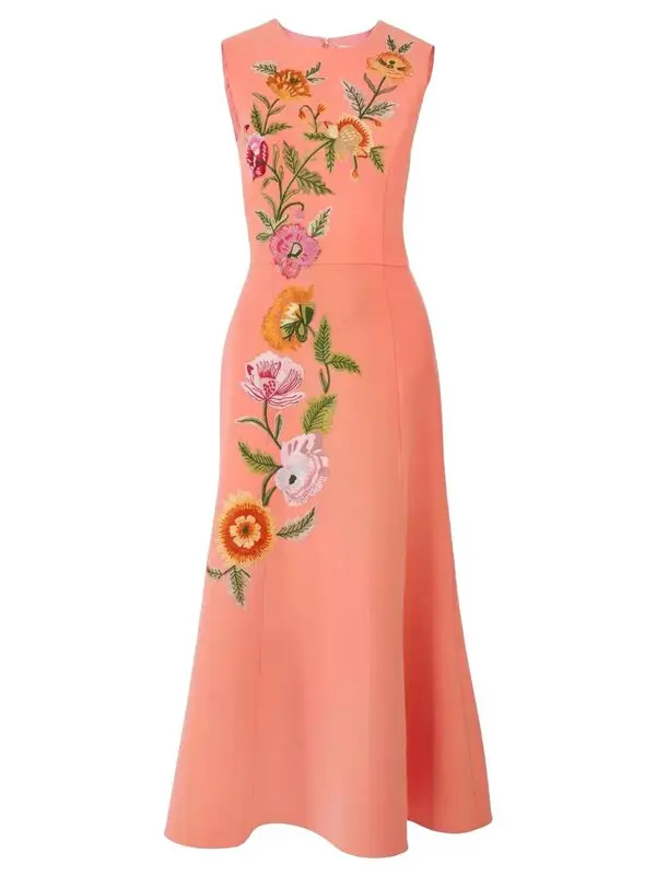 Carolina Herrera Floral-embroidered Midi Dress - Pink