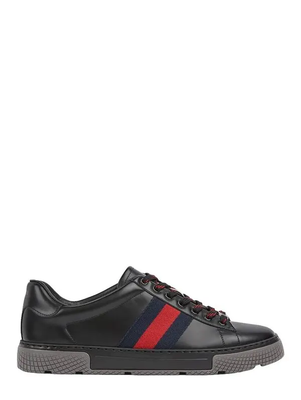 Gucci Ace Leather Sneaker With Web - Black