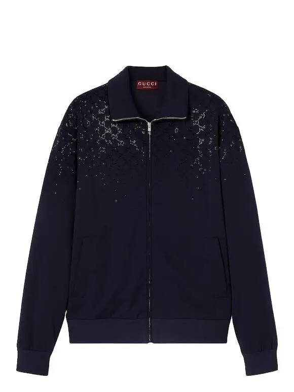 Gucci Technical Jersey Zip Jacket With Crystals - Blue