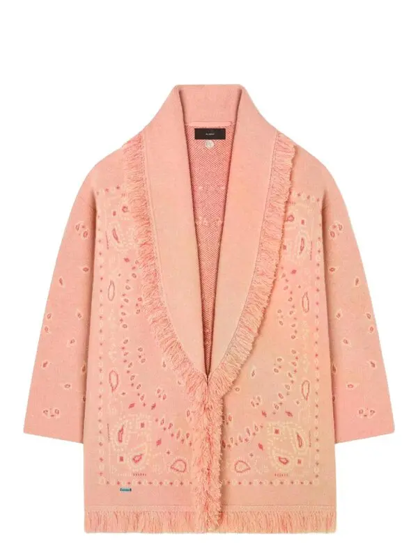 Alanui Bandana Jacquard Fringed Cardigan - Pink