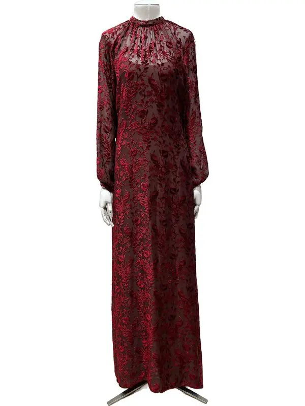 Dior Velvet And Sheer Dress - Red
