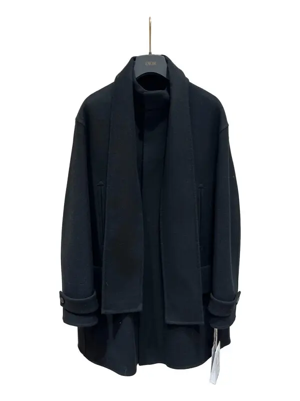 Dior Wool Coat With Scarf - Black