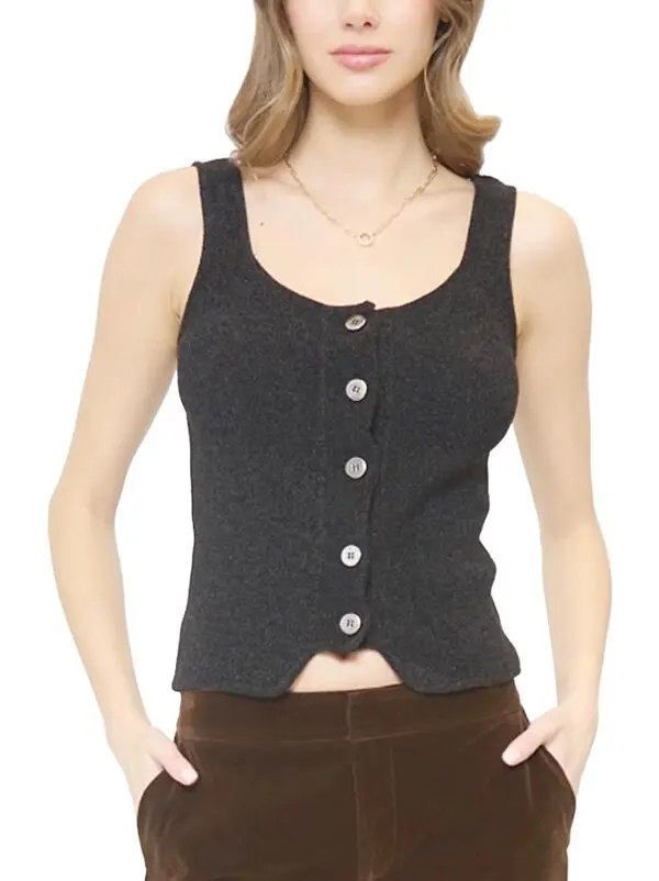 Central Park West Ember Chenille Button Up Tank - Black