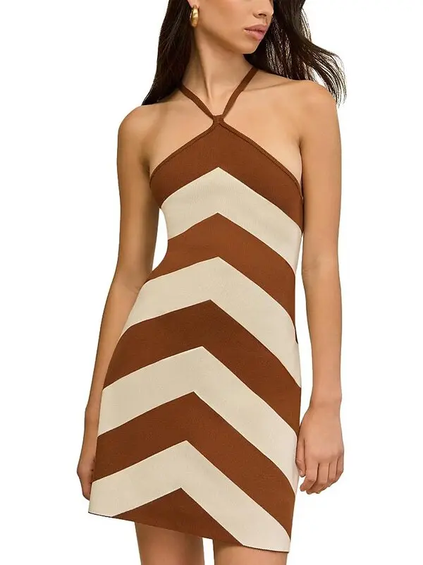 Cult Gaia Nelson Halter Dress - Large Saddle Stripe