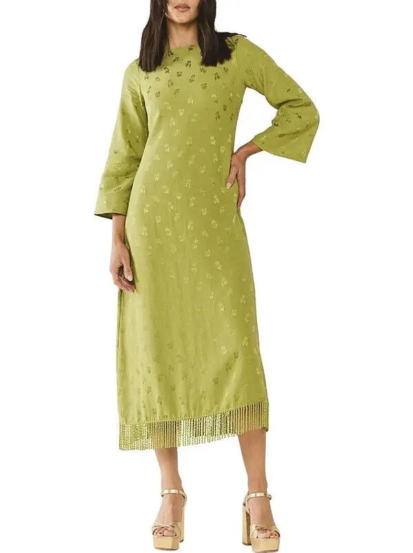 EDDY Ariana Jacquard Midi Dress - Olive Chartreuse