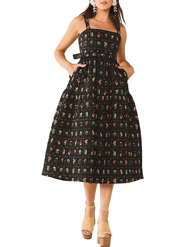 EDDY Quilted Garden Grid Midi Dress - Quilted Florence Black Floral