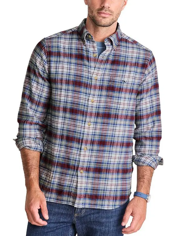 Vineyard Vines Great Point Vineyard Flannel Shirt - Crimson