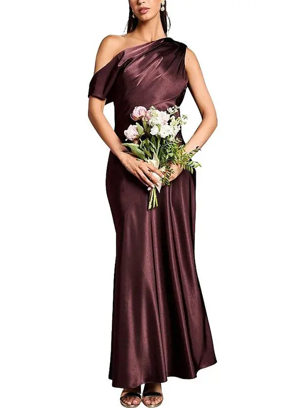 Coast Satin One Shoulder Fishtail Maxi Dress - Espresso