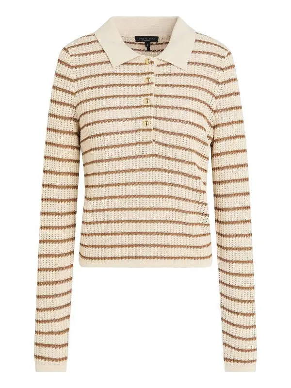 Rag & Bone Viola Striped Ribbed Polo Sweater - Cream