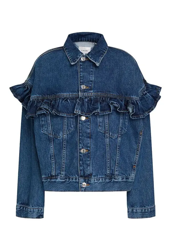 FRAME The Ruffle Denim Jacket - Mid Denim