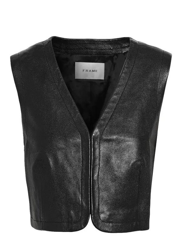 FRAME Cropped Leather Vest - Black