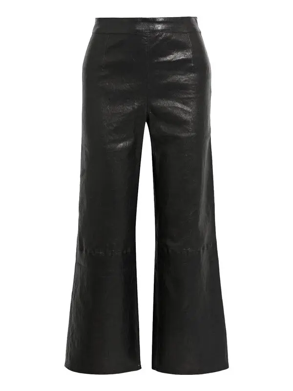 FRAME Cropped Wide-leg Leather Pants - Black