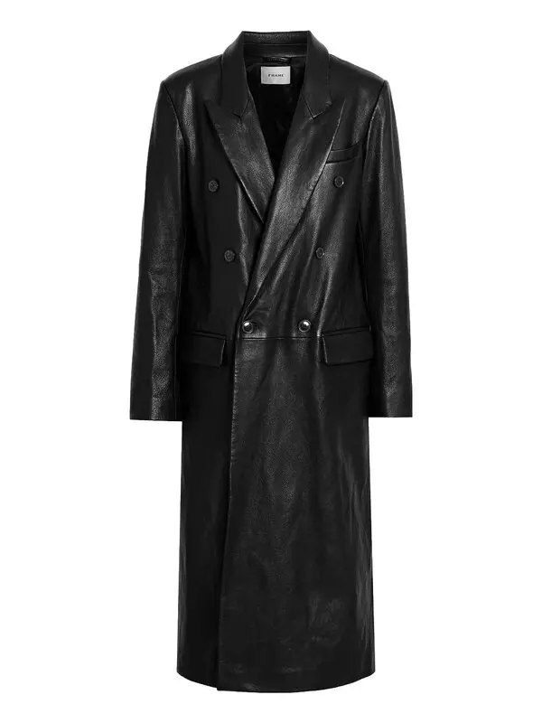 FRAME Double-breasted Leather Coat - Black