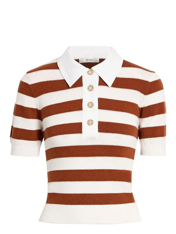 FRAME Striped Cashmere And Cotton-blend Polo Sweater - Brown