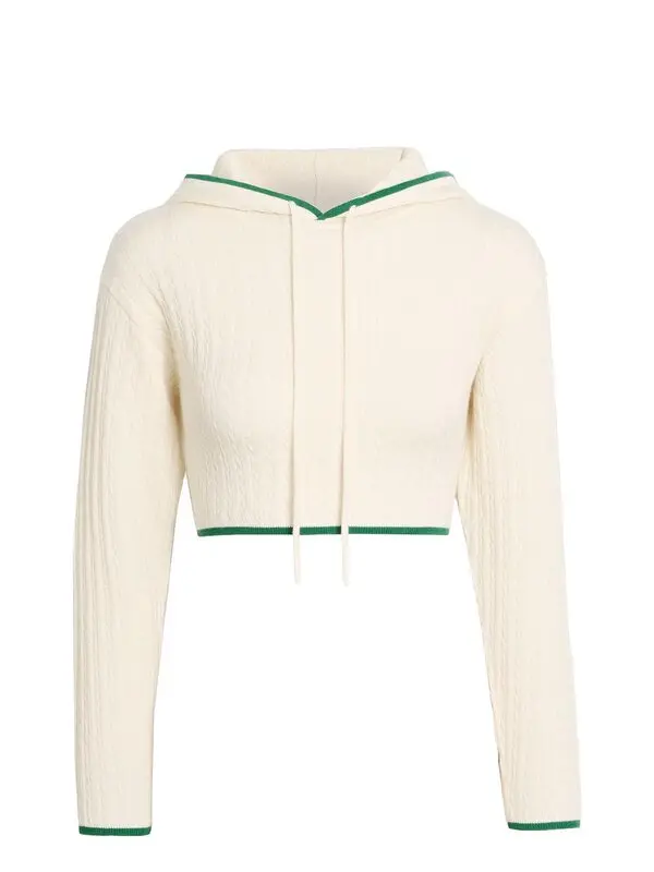 FRAME Cropped Cable-knit Cashmere And Silk-blend Hoodie - Ivory