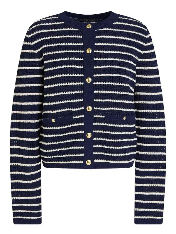 Rag & Bone Viola Striped Ribbed Cotton-blend Cardigan - Indigo