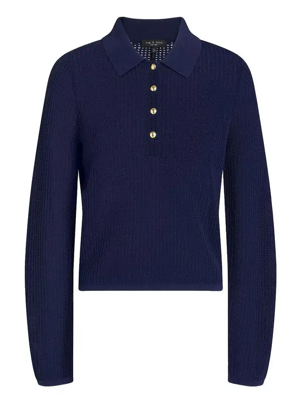 Rag & Bone Viola Ribbed Cotton-blend Polo Sweater - Indigo