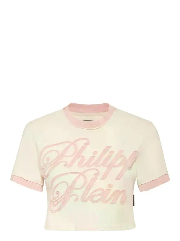 Philipp Plein Logo-embroidered Cotton Top - Neutrals