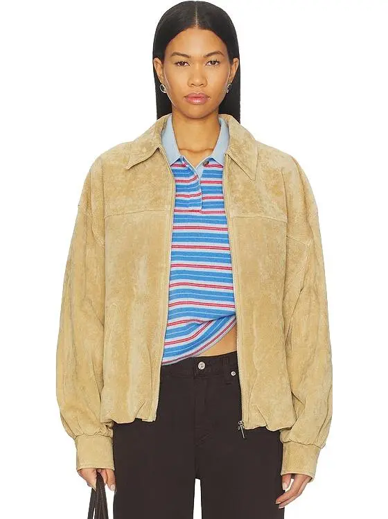 WeWoreWhat X Premium Suede Bomber Jacket - Tan