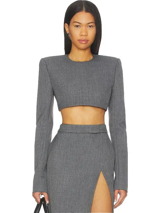 LAQUAN SMITH Long Sleeve Crop Top - Grey