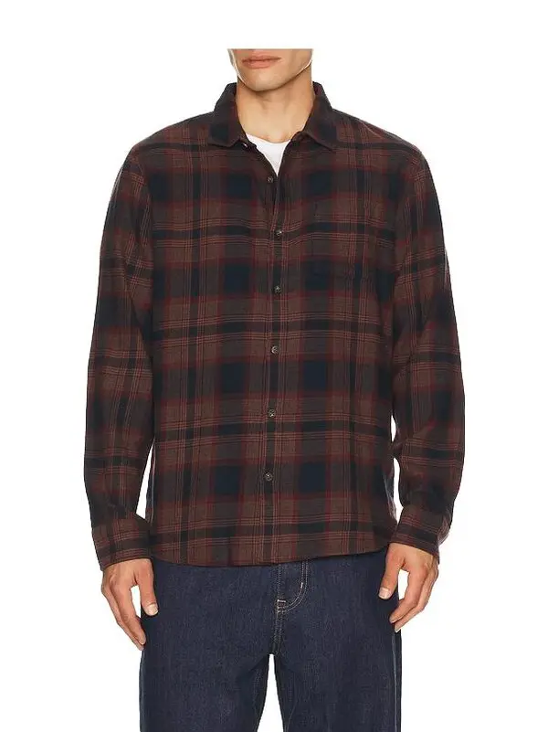 Marine Layer Pacifica Stretch Shirt In Blue - Navy & Burgundy Plaid