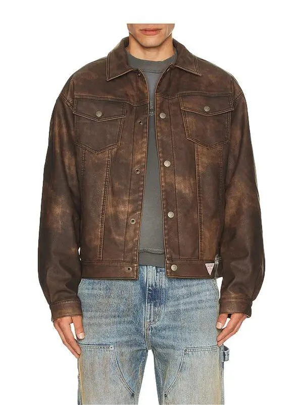 GUESS ORIGINALS Leather Trucker Jacket - Trunk