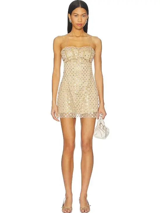 For Love & Lemons Dazzle Me Metallic Slip Dress - Gold