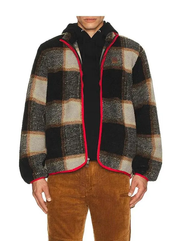 Brixton Buffalo Plaid Sherpa Full Zip Jacket - Black & Cream