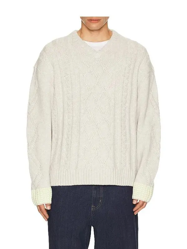 Scotch & Soda V-neck Chunky Cable Knit Pullover - Eggnog Melange
