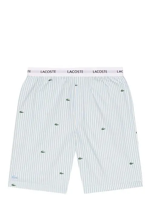 Lacoste Straight Fit Printed Cotton Pajama Shorts - Panorama  White  & Green